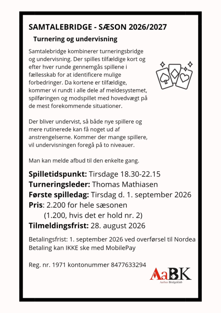 Holdoversigt – Aarhus Bridgeklub